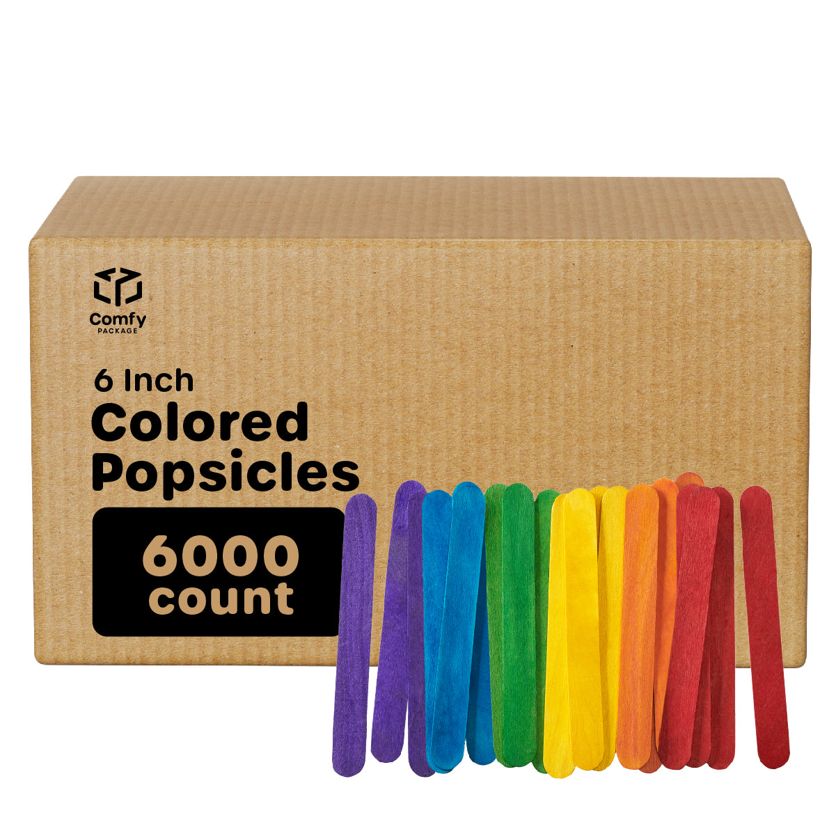 [Case of 6000] Colored Popsicle Sticks for Crafts - 6 Inch Jumbo Multi