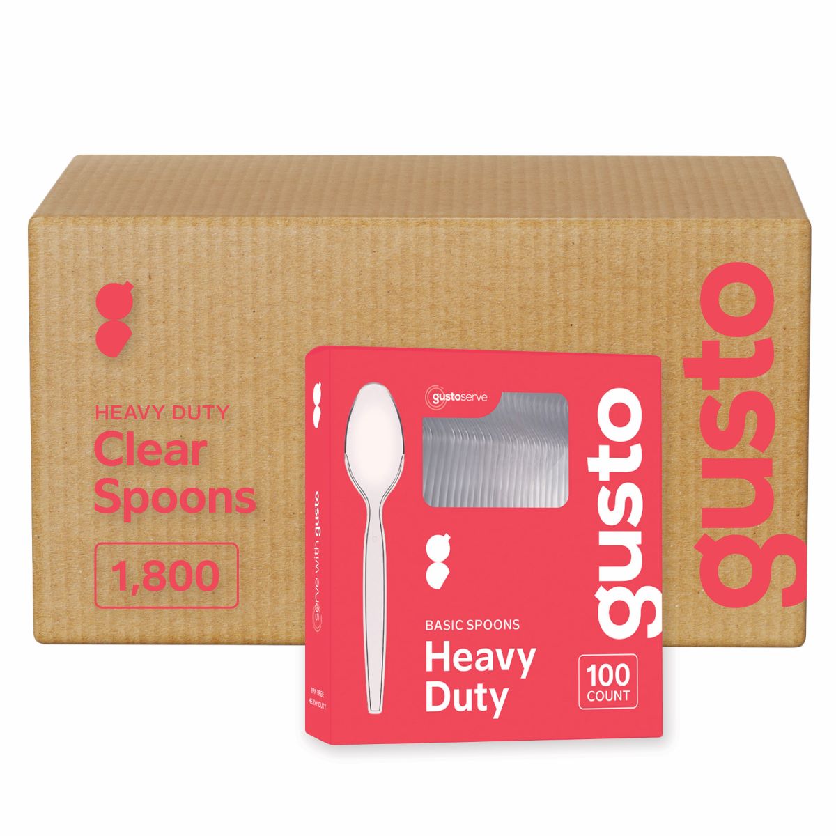 [Case of 1800] Heavyweight Disposable Basic Plastic Spoons - Clear