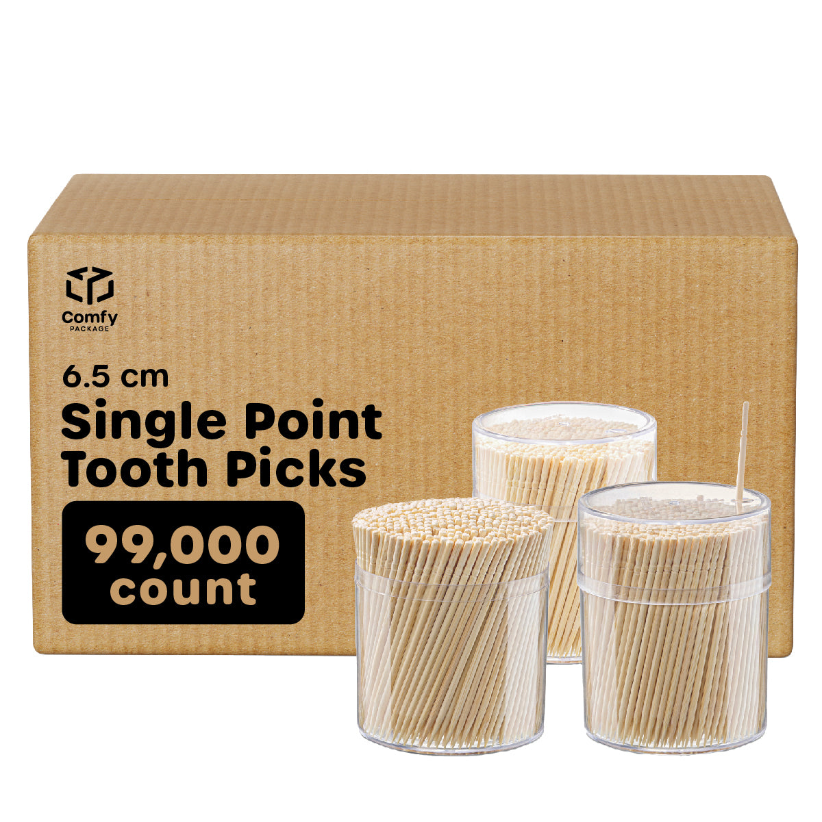 [Case of 99,000] Bamboo Wooden Toothpicks Wood Round Single-Point Teet