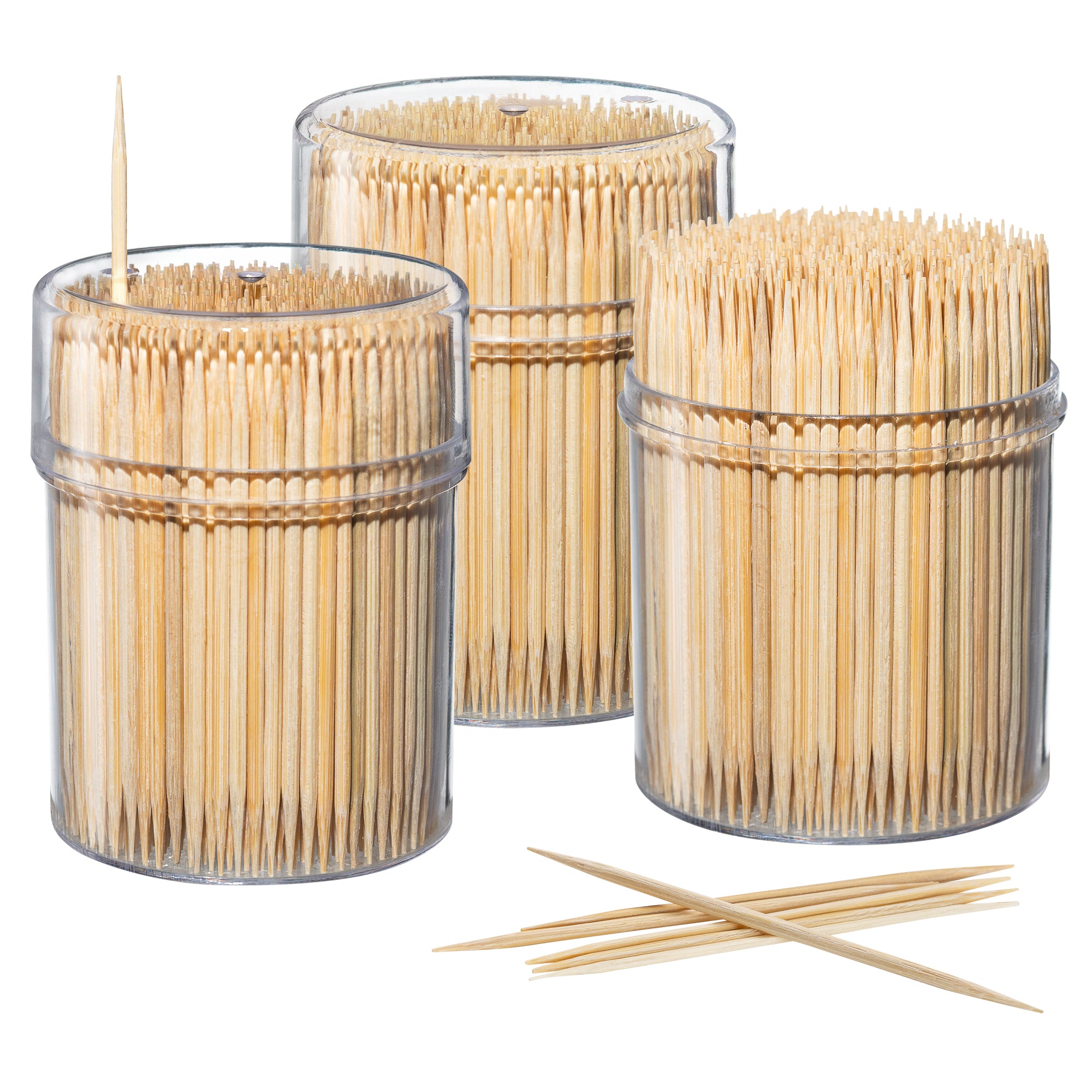 Bamboo Wooden Toothpicks [1500 Count - Divided in 3 Storage Bottles] W